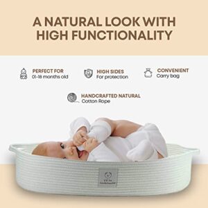 Baby Changing Basket with Thick Mattress Waterproof & Portable. 100% Cotton Rope Baby Basket, Gift & Diaper Organizer for Newborns, Nursery Decor Changing Table Topper for Dresser.