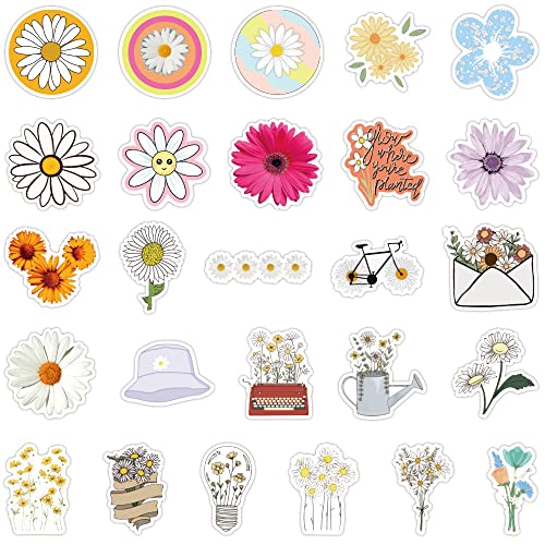 Flower Stickers,Plants Decals 50 Pcs,Vinyl Waterproof DIY Decorations for Laptop Water Botter Guitar,Happy Birthday Party Supplies,Decor for Teens Adults (Daisy Stickers)