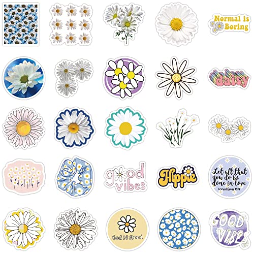 Flower Stickers,Plants Decals 50 Pcs,Vinyl Waterproof DIY Decorations for Laptop Water Botter Guitar,Happy Birthday Party Supplies,Decor for Teens Adults (Daisy Stickers)