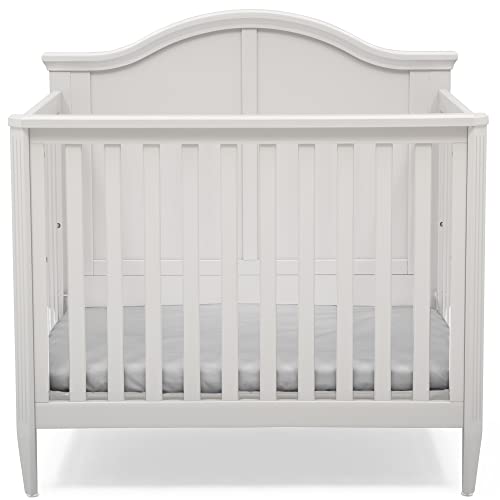 Delta Children Parker Mini Convertible Baby Crib with Mattress and 2 Sheets - Greenguard Gold Certified, Bianca White