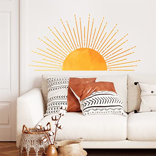 Half Sun Wall Decal Large Wall Decal Sunshine Wall Stickers Vinyl Wall Decals Nursery Wall Sticker Peel and Stick for Kids Playroom Bedroom Living Room Wall Art Decor