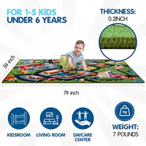 Car Mat for Kids Toy Cars 59X79 Inch Kids Rug,Car Rug Play Mat for Kids,Play Rug for Kids Playroom Bedroom,Road Traffic Kids Play Area Rug Non-Slip Backing, Kids Carpet Playmat Toddler Boys,Children