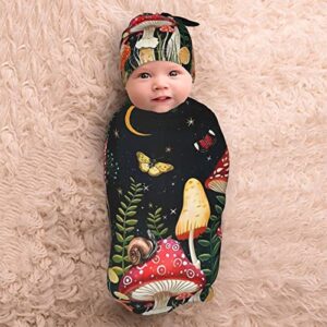 Mushroom Baby Swaddle Blanket Newborn Baby Stuff Soft Sleep Sacks Receiving Blankets with Hat for Boy Girl Infants Gifts