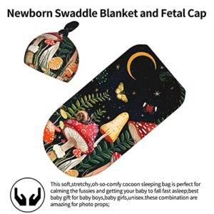 Mushroom Baby Swaddle Blanket Newborn Baby Stuff Soft Sleep Sacks Receiving Blankets with Hat for Boy Girl Infants Gifts