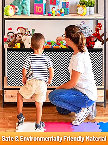 Large Toy Chest with Dustproof Lid- 39.4" × 14.4”× 15.7" Non-woven Fabric Kids Toy Box, Collapsible Toy Storage Bins with 2 Dividers & Handles for Boys Girls Playroom Nursery Room Bedroom Closet