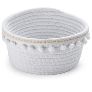 cotton rope storage basket - toy basket, nursery baby laundry hamper, decorative blanket basket living room storage - rope woven basket for baby clothes, books, magazines, blanket - medium size