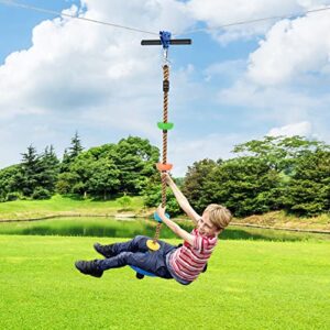 JOYLDIAS 100FT Zipline Kits for Backyard with Climbing Swing Rope and Seat, Zip Lines for Kids and Adults with Spring Brake, Safety Belt Zip Line for Kids Outdoor Playground Games