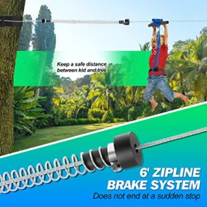 JOYLDIAS 100FT Zipline Kits for Backyard with Climbing Swing Rope and Seat, Zip Lines for Kids and Adults with Spring Brake, Safety Belt Zip Line for Kids Outdoor Playground Games