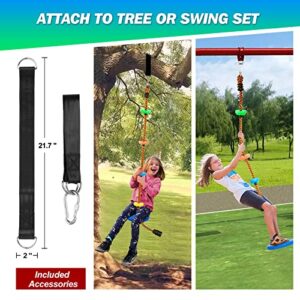 JOYLDIAS 100FT Zipline Kits for Backyard with Climbing Swing Rope and Seat, Zip Lines for Kids and Adults with Spring Brake, Safety Belt Zip Line for Kids Outdoor Playground Games