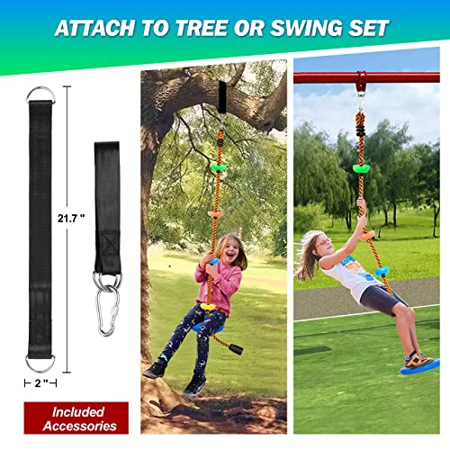 JOYLDIAS 100FT Zipline Kits for Backyard with Climbing Swing Rope and Seat, Zip Lines for Kids and Adults with Spring Brake, Safety Belt Zip Line for Kids Outdoor Playground Games