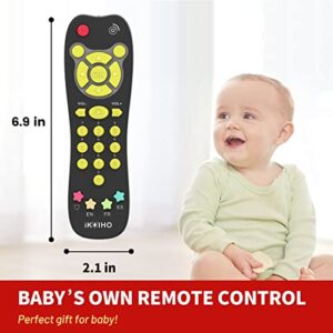 Baby Remote Control Toy, Realistic Toddler TV Remote Toy with Light Sound Adjustable Volume Kid Learning Education Musical Toys with English French Spanish Infant Gift for Boys Girls 6M+ (Black)