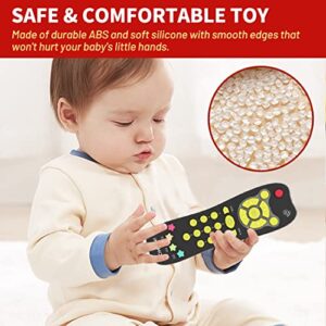 Baby Remote Control Toy, Realistic Toddler TV Remote Toy with Light Sound Adjustable Volume Kid Learning Education Musical Toys with English French Spanish Infant Gift for Boys Girls 6M+ (Black)