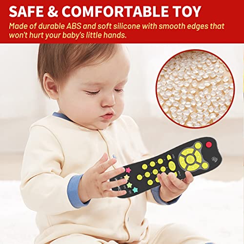 Baby Remote Control Toy, Realistic Toddler TV Remote Toy with Light Sound Adjustable Volume Kid Learning Education Musical Toys with English French Spanish Infant Gift for Boys Girls 6M+ (Black)