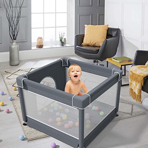 Small Baby Playpen 36" X 36", LUTIKIANG Play Pen for Babies and Toddlers with Gate, Safety Sturdy Baby Fence Play Area, Play Yards for Apartment, Portable Light Weight Play Pin with Anti-Slip Suckers