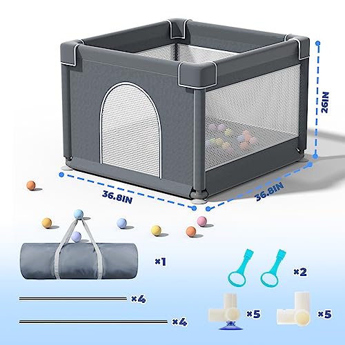 Small Baby Playpen 36" X 36", LUTIKIANG Play Pen for Babies and Toddlers with Gate, Safety Sturdy Baby Fence Play Area, Play Yards for Apartment, Portable Light Weight Play Pin with Anti-Slip Suckers