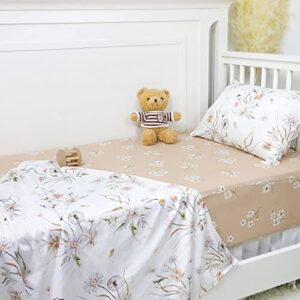 CARUILI Baby Girl Crib Sheets 2 Pack, Fitted Crib Sheet Girl for Standard Crib and Toddler Bed Mattress, Soft Breathable Jersey Cotton Toddler Bed Sheet Set, Vintage Floral & Butterfly