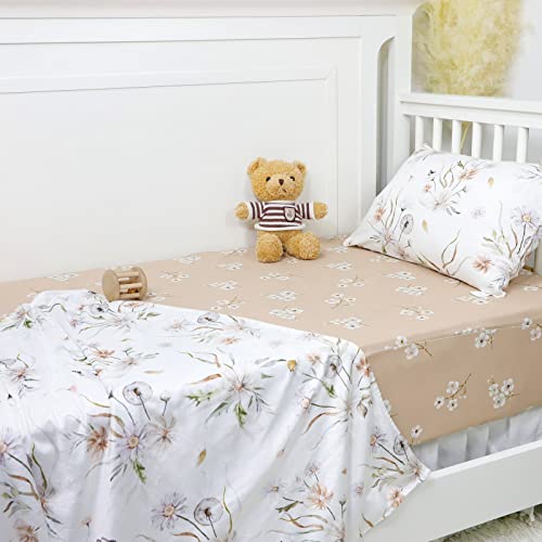 CARUILI Baby Girl Crib Sheets 2 Pack, Fitted Crib Sheet Girl for Standard Crib and Toddler Bed Mattress, Soft Breathable Jersey Cotton Toddler Bed Sheet Set, Vintage Floral & Butterfly