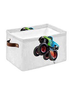 storage bins large storage basket,cartoon monster truck wheels collapsible storage bins with handle,watercolor car on white storage baskets cube organizer for shelves closet nursery