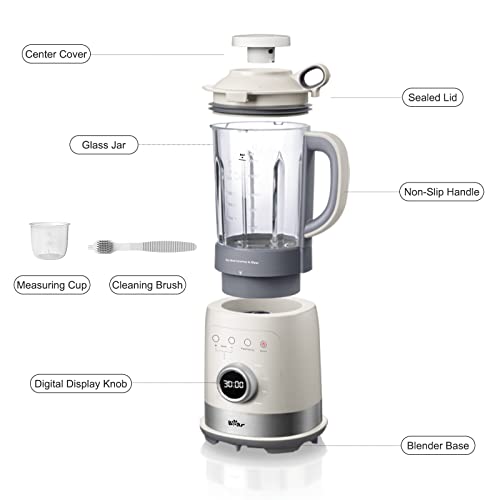 Bear Blender, 1500 Peak Watts Professional Countertop Blender for Kitchen, Blender for Shakes and Smoothies with 51 Oz Glass Jar,Auto-Programs Functions with LED display for Ice Crush, Smoothies, Milkshakes and Autonomous Clean