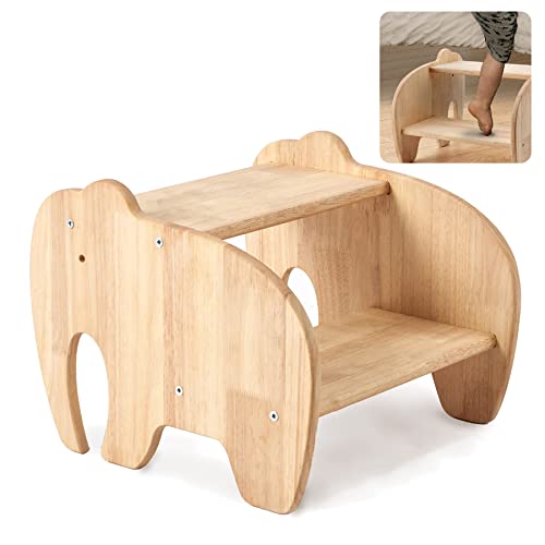 DyPinYise Wooden Step Stool for Kids, Toddler Step Stool of Elephant Shape Two Step Children's Stool for Bathroom Sink, Kitchen, Bedroom, Potty Training