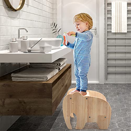 DyPinYise Wooden Step Stool for Kids, Toddler Step Stool of Elephant Shape Two Step Children's Stool for Bathroom Sink, Kitchen, Bedroom, Potty Training