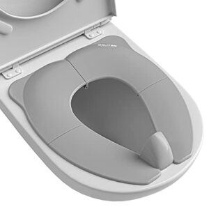 travel potty seat for toddler & kid, maliton portable potty seat with storage bag, foldable potty seat for toddler travel, non-slip potty training toilet seat cover wth splash guard (grey)