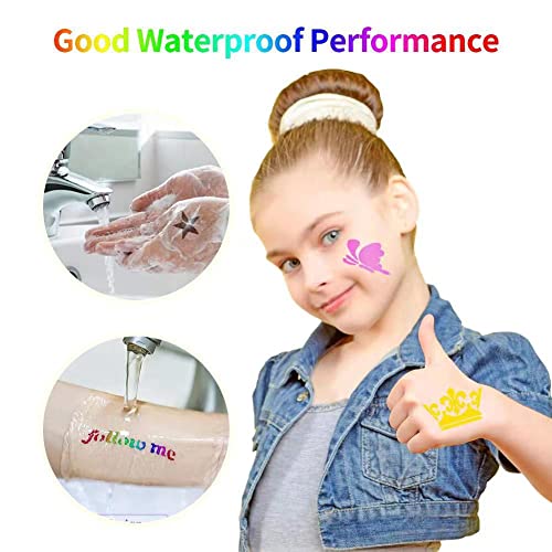 Temporary Glitter Tattoo Kit for Kids, 24 Glitter Colors,187 Unique Stencils, 2 Glue, 5 Brushes, Adults & Kids Arts Glitter Make Up Kit, Gifts for Girls Boys Birthday Party Festival Children's Day