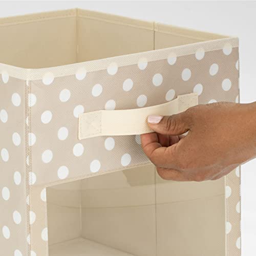 mDesign Fabric Nursery/Playroom Closet Storage Organizer Bin Box, Front Handle/Window for Cube Furniture Shelving Unit, Hold Toys, Clothes, Diapers, Bibs, 4 Pack, Cream/White Polka Dot