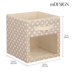 mDesign Fabric Nursery/Playroom Closet Storage Organizer Bin Box, Front Handle/Window for Cube Furniture Shelving Unit, Hold Toys, Clothes, Diapers, Bibs, 4 Pack, Cream/White Polka Dot