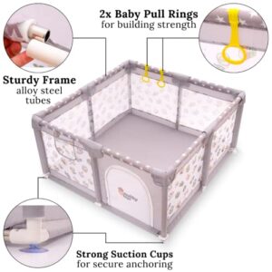 Nutty Toys Baby & Toddler Playpen - Safe & Sturdy Design | Extra Cushioning, Pull Rings, Large Pocket & Carry Bag | Fast Assembly 50x50 Big Play Pens for Babies and Toddlers, Large Area Kids Play Yard