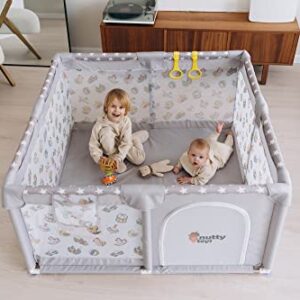 Nutty Toys Baby & Toddler Playpen - Safe & Sturdy Design | Extra Cushioning, Pull Rings, Large Pocket & Carry Bag | Fast Assembly 50x50 Big Play Pens for Babies and Toddlers, Large Area Kids Play Yard