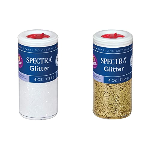 Pacon Spectra Glitter Sparkling Crystals, Clear, 4-Ounce Jar (91830) & Spectra Glitter Sparkling Crystals, Gold, 4-Ounce Jar (91680)