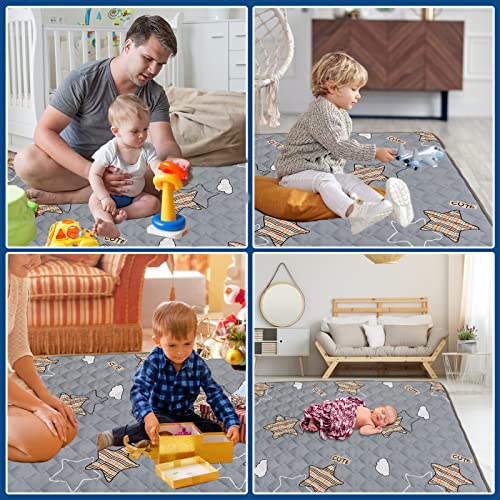 Playpen Mat for Baby to Playing, Thick 50x50 Inch Baby Crawling Mat On Floor Non-Slip Play Mat with Ultra Soft Padded, Versatile Play Space for Babies, Infants, Toddlers (Grey|Cartoon)