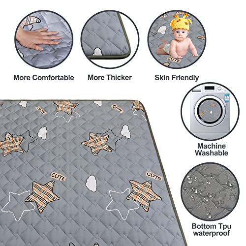 Playpen Mat for Baby to Playing, Thick 50x50 Inch Baby Crawling Mat On Floor Non-Slip Play Mat with Ultra Soft Padded, Versatile Play Space for Babies, Infants, Toddlers (Grey|Cartoon)