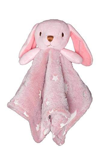 Believe BigDreams Rabbit Lovey Blanket - Baby Security Blankets for Girls - Polyester Baby Boy Security Blanket 15 x 15 Inches Lovies for Babies Glows in The Dark Stuffed Blanket Animal