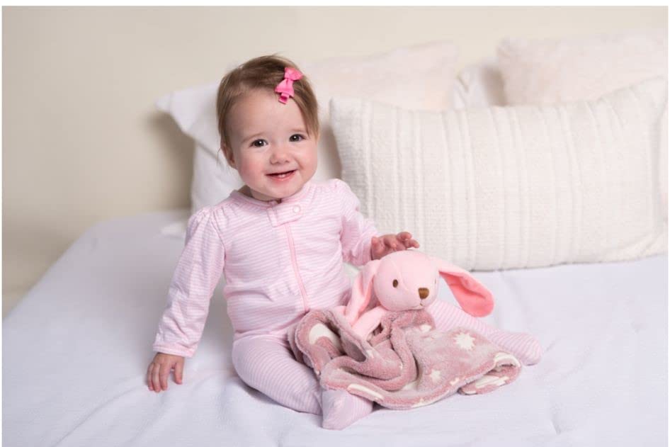 Believe BigDreams Rabbit Lovey Blanket - Baby Security Blankets for Girls - Polyester Baby Boy Security Blanket 15 x 15 Inches Lovies for Babies Glows in The Dark Stuffed Blanket Animal