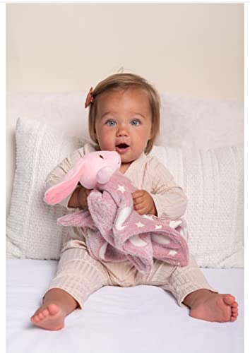 Believe BigDreams Rabbit Lovey Blanket - Baby Security Blankets for Girls - Polyester Baby Boy Security Blanket 15 x 15 Inches Lovies for Babies Glows in The Dark Stuffed Blanket Animal