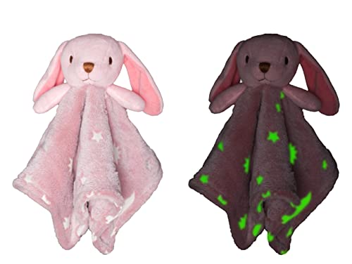 Believe BigDreams Rabbit Lovey Blanket - Baby Security Blankets for Girls - Polyester Baby Boy Security Blanket 15 x 15 Inches Lovies for Babies Glows in The Dark Stuffed Blanket Animal