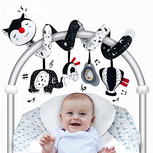 Car Seat Toys for Babies 0-6 Months, Black and White Spiral Carseat Toys for Infant 0-3 Months, High Contrast Baby Toys for 3-6 Months Newborn Toys, Stroller Toys for 0 3 6 9 12 Months Baby Ideal Gift