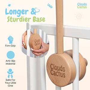 Clouds and Cactus Crib Mobile Arm 33 Inches for Baby Nursery - 100% Natural Beech Wood with Extra Matching Wooden Holder Attachment and Anti Slip Clamping System (Straight)