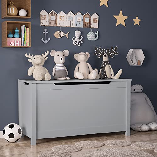 Mancofy Wooden Toy Chest, Kids Toy Box，Furniture for Playroom, Bench with Safety Hinged Lid, Wooden Toy Box Storage Organizer, Children's Furniture Toy Chest (Gray)