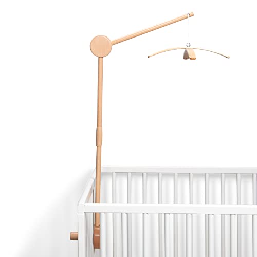 Clouds and Cactus Crib Mobile Arm 33 Inches for Baby Nursery - 100% Natural Beech Wood with Extra Matching Wooden Holder Attachment and Anti Slip Clamping System (Straight)