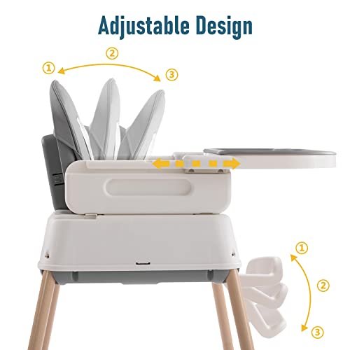 3 in 1 Baby High Chair,Adjustable Convertible Chairs Baby High Chairs for Babies and Toddlers,Portable and Easy to Clean,Gray