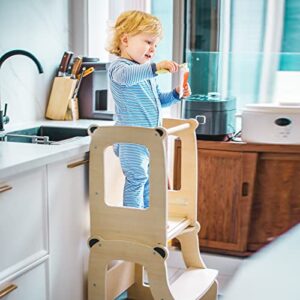 Toddler Kitchen Tower Step Stool Helper with Chalkboard Safety Rail | Kids Counter Stool | Wooden Standing Tower for Toddlers to be Mama’s Kitchen Helper