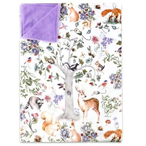 caruili baby blanket, purple fleece baby blankets for boys girls, warm soft portable toddler minky blanket with woodland animal print, for newborn crib, stroller, 30 x 40 inch