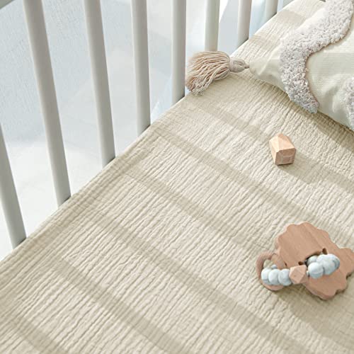 Lulu moon Muslin Crib Sheets - Fitted Crib Mattress Sheets for Boys and Girl - 28"x 52", 2 Pack (Cream & Sand)