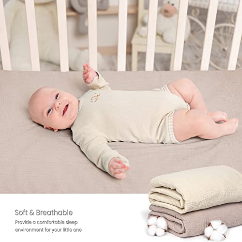 Lulu moon Muslin Crib Sheets - Fitted Crib Mattress Sheets for Boys and Girl - 28"x 52", 2 Pack (Cream & Sand)