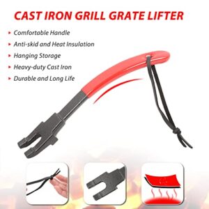 KAMaster Cast Iron Grill Grate Lifter,Grid Lifter Gripper Fit Big Green Egg Accessories Kamado Grill Joe Primo Vision Louisiana Grills,Grate Lifters with Red Protective Cover for Moving Hot Grate