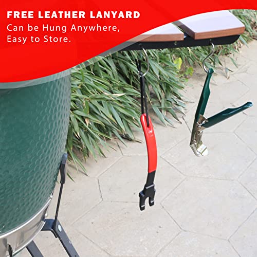 KAMaster Cast Iron Grill Grate Lifter,Grid Lifter Gripper Fit Big Green Egg Accessories Kamado Grill Joe Primo Vision Louisiana Grills,Grate Lifters with Red Protective Cover for Moving Hot Grate