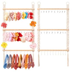 dahey hair bows organizer for girls, headband holder with 30 hooks wall hanging hair accessories organizer storage over door boho decor for baby girls room, 29.5"x15"